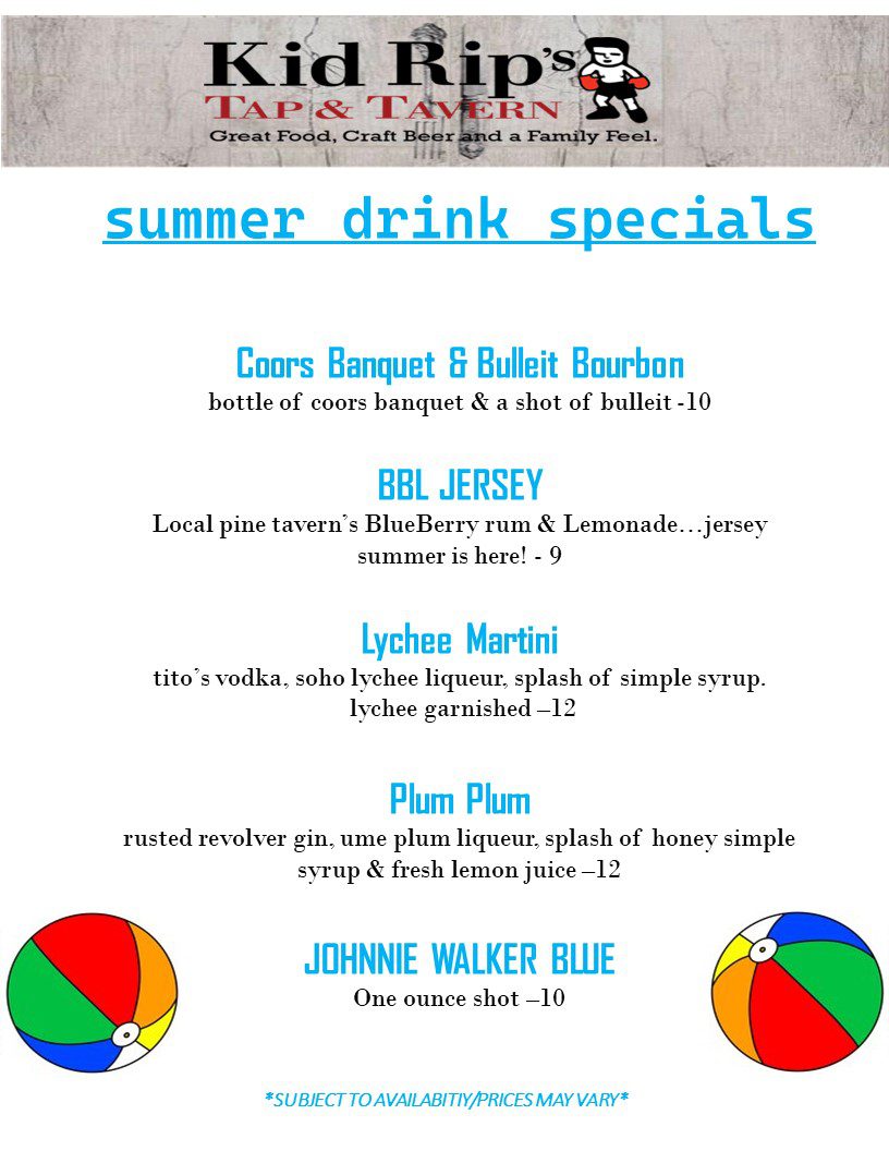Menu | Kid Rip's Tap & Tavern